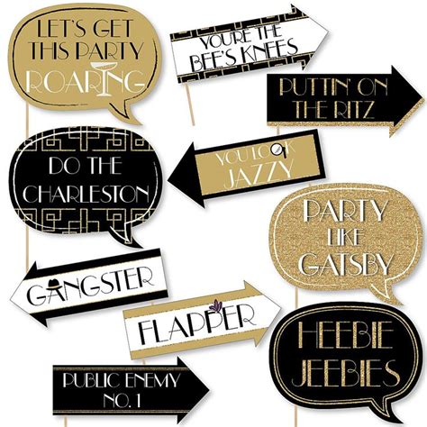 Funny Roaring 20s 10 Piece Photo Booth Props Kit Photo Booth Prop