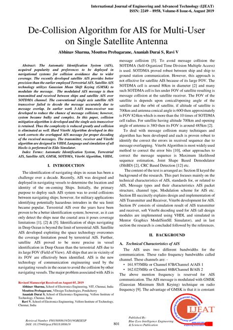 Pdf De Collision Algorithm For Ais For Multi User On Single Satellite