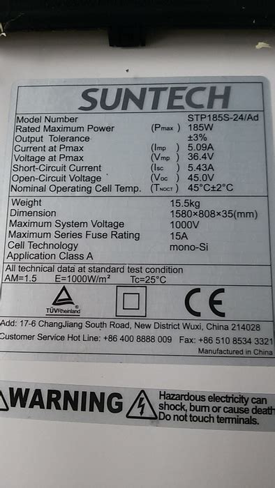 Solar Panel Suntech Stp185s 24ad 185wp Mono Secondsol