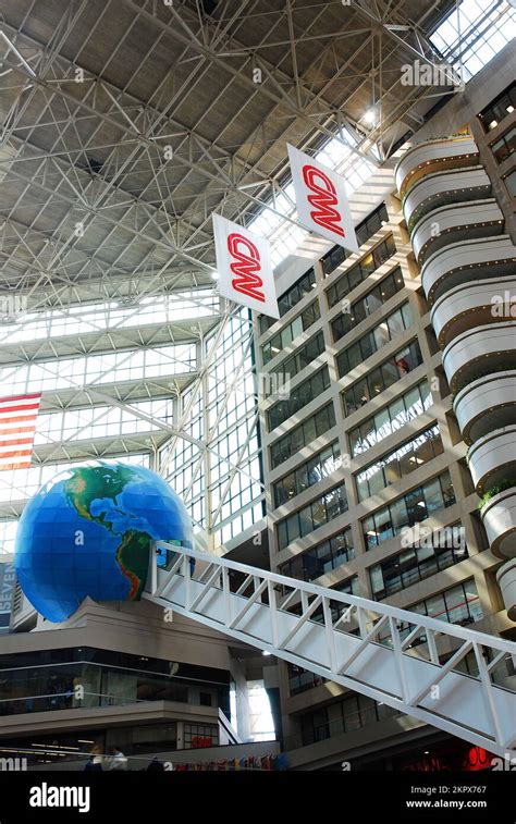 A Long Escalator Ascends In The Atrium Of The Cnn Building In Atlanta