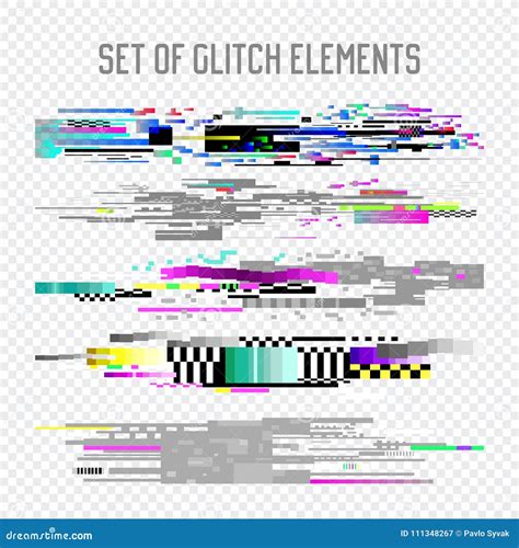 Glitch Effect Elements Set TV Distortion Digital Noise Abstract