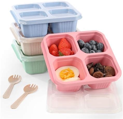 Dimbrah Snack Containers 4 Pack Reusable 4 Compartment