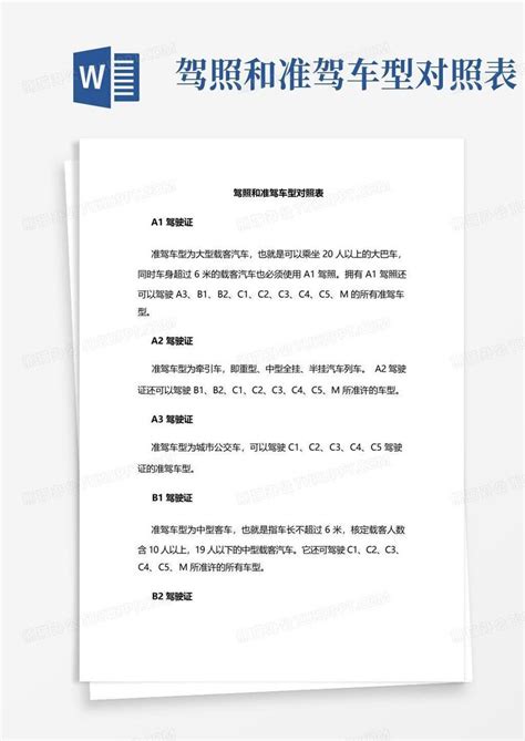 驾照和准驾车型对照表word模板下载编号lpdzrgkn熊猫办公