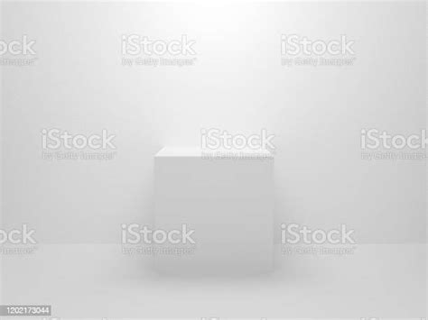 3d 전시 스탠드 프리젠 테이션 및 박람회를위해 회색 배경에 고립 된 흰색 빈 빈 연단 모의 저장소에 대한 추상 3d 큐브 디스플레이 제품에 대 한 받침대 인테리어 무대
