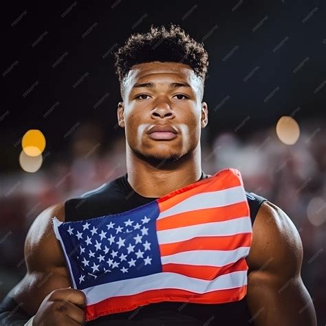 A Man With A Flag On His Chest Holds A Flag Premium Ai Generated Image