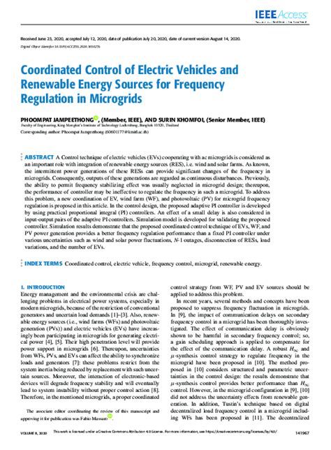 Pdf Coordinated Control Of Electric Vehicles And Renewable Energy Sources For Frequency