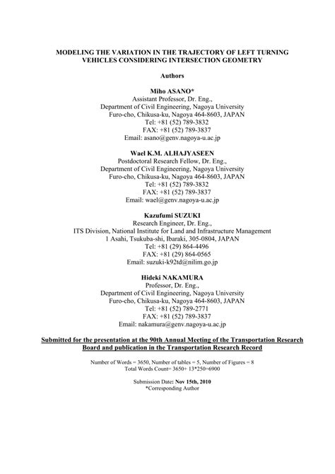 Pdf Modeling The Variation In The Trajectory Of Left Turning Vehicles Considering Intersection