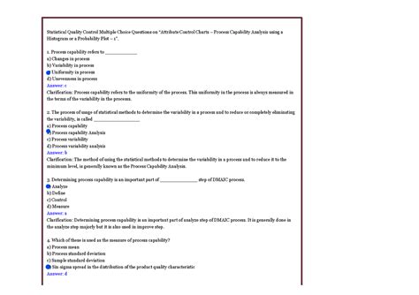 250 top mcqs on attribute control charts process capability analysis