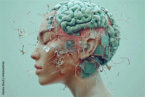 Abstract Image Of A Humanoid With A Brain And Neural Circuits Exposed