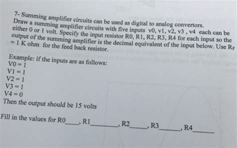 Solved Summing Amplifier Circuits Can Be Used As Digital To