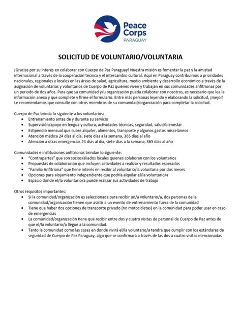 Volunteer Request Form Pdf Cuerpo De Paz