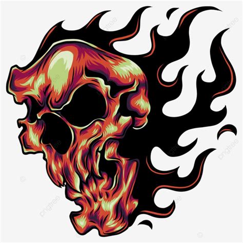 Human Skull Colored With Flames Vector Illustration Human Tattoo Vector