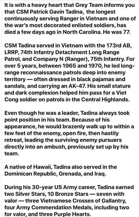 Csm Patrick Gavin Tad” Tadina 1942 2020 Find A Grave Memorial