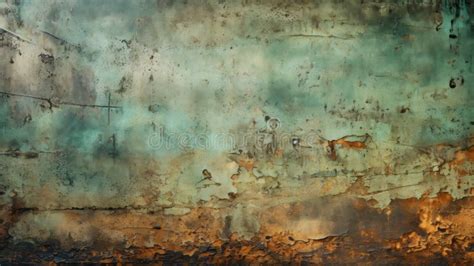 Green Rusty Texture On A Metal Wall Shabby Background With Places For