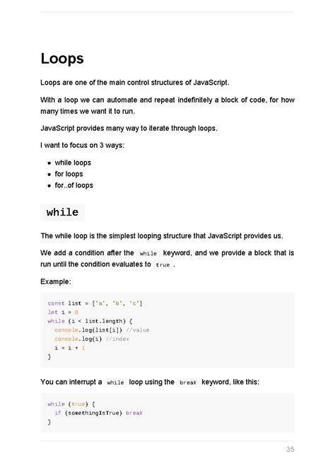 Javascript Notes 35 41 Loops Loops Are One Of The Main Control Structures Of Javascript With