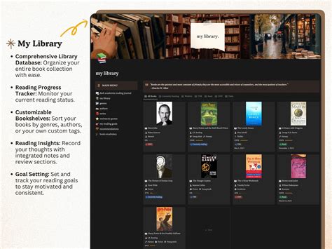 Notion Template Reading Journal Dark Academia Book Tracker Bookish Notion Dashboard Tbr