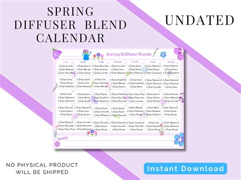 Spring Diffuser Blends Monthly Calendar Diffusing Calendar
