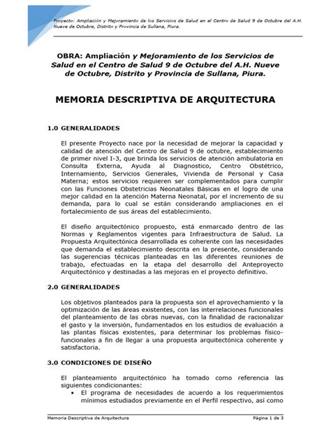 Memoria Descriptiva Arquitectura Pdf