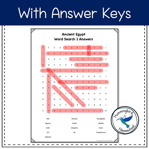 Ancient Egypt Word Searches With Answers Hummingbird Homeschool