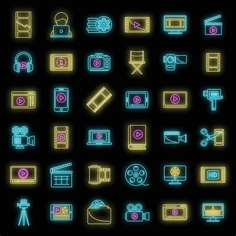 Online Video Editing Icons Set Vector Neon 40269576 Vector Art At Vecteezy