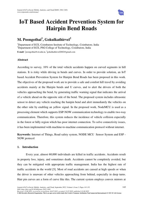 pdf iot based accident prevention system for hairpin bend roads