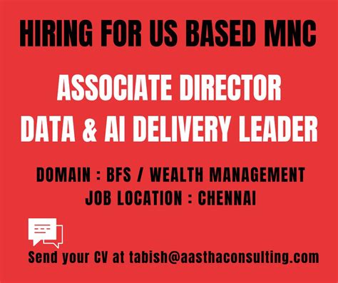 Aastha Consulting On Linkedin Associate Director Data Ai Chennai