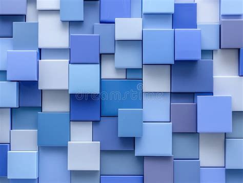 Vibrant Pattern Of Overlapping Squares And Rectangles In Various Shades Of Blue Creates Visually
