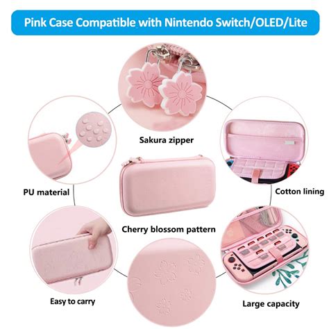 For Ns Pink Sakura Flower Shell Portable Carry Bag For Switch Oled Pu Waterproof Pouch Case