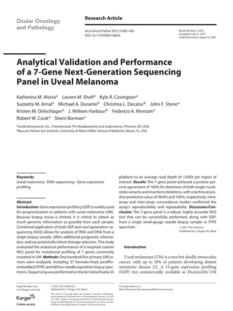 Pdf Analytical Validation And Performance Of A 7 Gene Next Generation Sequencing Panel In