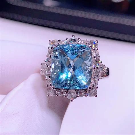 H810 아쿠아 마린 반지 고급 주얼리 순수 18 K 골드 천연 블루 아쿠아 마린 보석 67ct 고급 반지반지