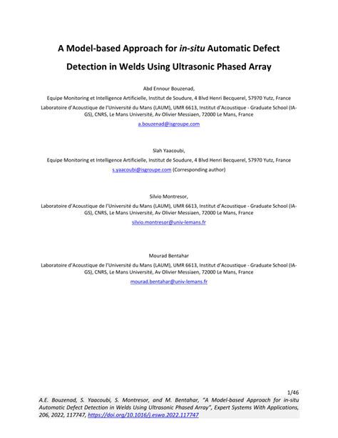 Pdf A Model Based Approach For In Situ Automatic Defect Detection In Welds Using Ultrasonic