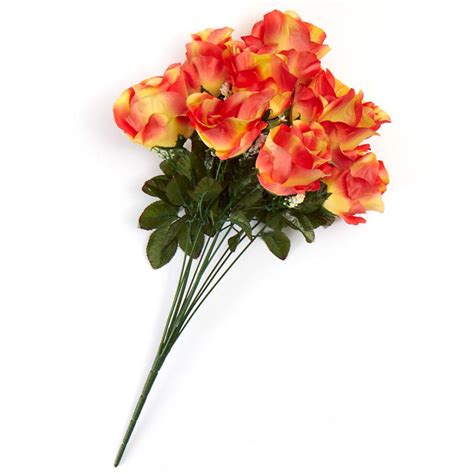 Orange And Yellow Artificial Rose Bush Bushes Bouquets Floral