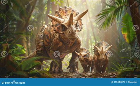 Ai Generated Majestic Dinosaurs In A Prehistoric Landscape Triceratops