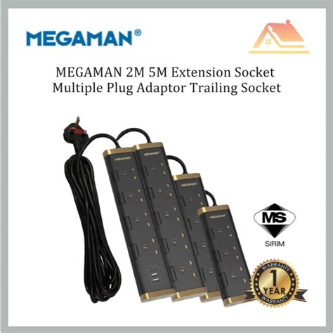 Megaman 2m 5m Extension Socket Multiple Plug Adaptor Trailing Socket Sirim Shopee Malaysia