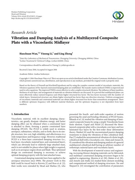 pdf vibration and damping analysis of a multilayered composite plate