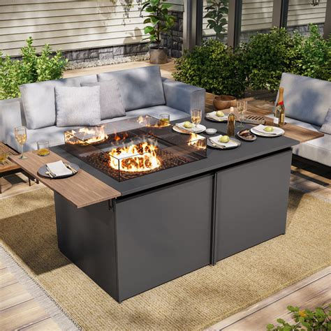 Ebern Designs Zaccai 64 Patio Rectangle Expandable Propane Fire Pit