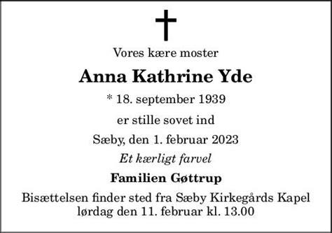Dødsannonce For Anna Kathrine Yde Nordjyske Dk