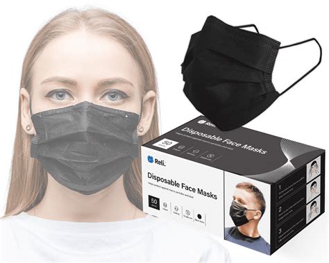 Reli Black Face Mask 50 Masks Disposable Black Mask 3 PLY