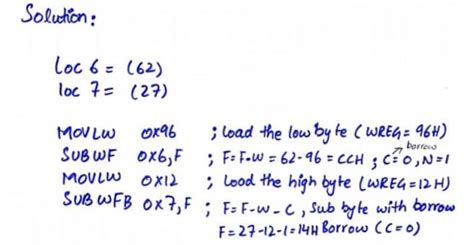 how to perform subtraction of unsigned numbers in pic microcontroller