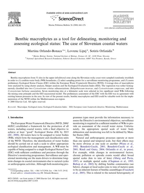 Benthic Macrophytes As A Tool For Delineating Monitoring And Assessing Ecological Status The