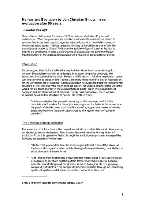 Doc Holism And Evolution By Jan Christian Smuts A Re Evaluation After 90 Years