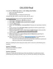 CIS 2550 Final Complete Docx CIS 2550 Final Using NETLAB NISGTC Linux Series 1 Lab 4