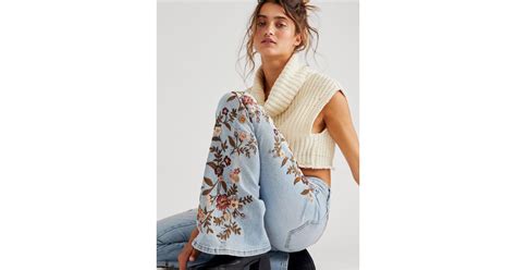 Free People Driftwood Farrah Embroidered Flare Jeans In White Lyst