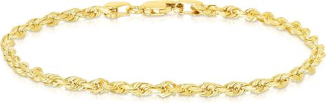 Floreo 10k Fine Gold Real Jewelry Thin Solid Diamond Cut Rope Chain