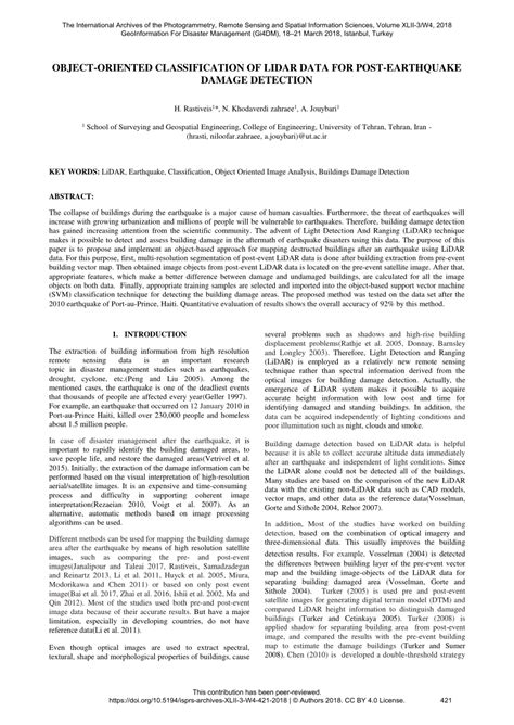 pdf object oriented classification of lidar data for post earthquake