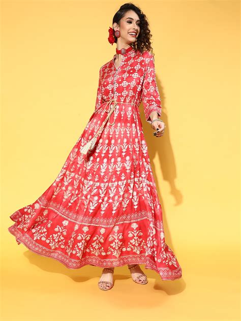 Buy Juniper Women Attractive Peach Floral Swirling Volume Dress