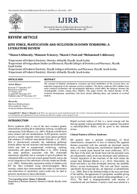 Pdf Bite Force Mastication And Occlusion In Down Syndrome A Literature Review
