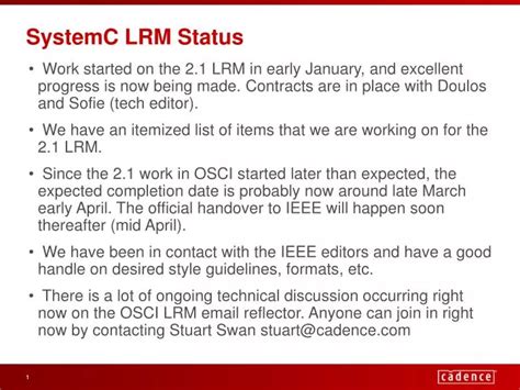 Ppt Systemc Lrm Status Powerpoint Presentation Free Download Id 4541584