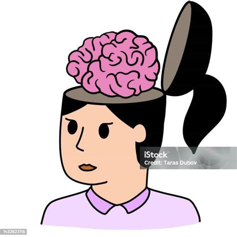열린 마음을 가진 여자 지식과 학습의 개념 빈 머리에 뇌 심리적 발달 개요 만화 일러스트 레이 션 개념에 대한 스톡 벡터 아트