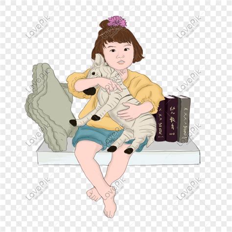 얼룩말을 포옹 손으로 그린 소녀 Png 일러스트 무료 다운로드 Lovepik